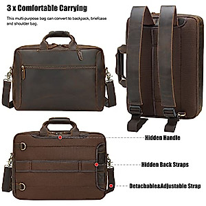 TIDING Leather Convertible Briefcase Backpack for Men Vintage 15.6 Inch Laptop Messenger Bag Business Travel Shoulder Bag
