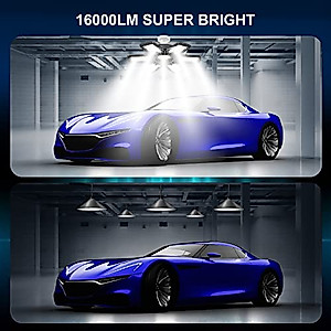 ZAROVS LED Garage Lights, 160W 16000LM Deformable LED Garage Ceiling Lights with 6+1 Adjustable Panels, 6500K Daylight Led Lights, E26 LED Shop Lights for Garage, Basement, Workshop, Warehouse.