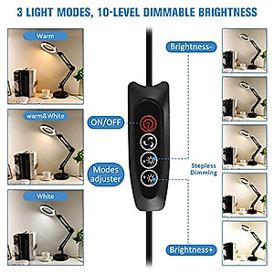 LANCOSC 2-in-1 Magnifying Glass with Light and Stand, 3 Color Modes Stepless Dimmable, 5-Diopter Real Glass Magnifying Desk Lamp & Clamp, LED Lighted Magnifier for Repair, Reading, Crafts, Close Works