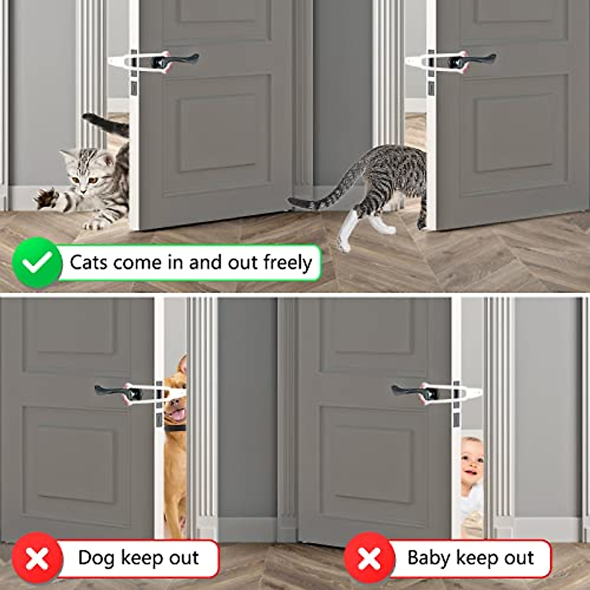 LUBERDUSH Cat Door Holder Latch -Adjustable Cat Door Alternative to Keep Dogs Out of Cat Litter Boxes and Food,Flex Latch Strap Let's Cats in and Safe Baby Proof, No Measuring Easy to Install(2 Pack)