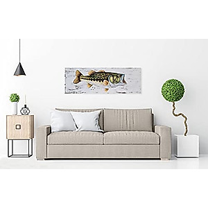 YHSKY ARTS Coastal Canvas Wall Art with Textured - Large Mouth Fish Paintings, Modern Abstract Marine Life Pictures for Living Room Bedroom Bathroom Decor