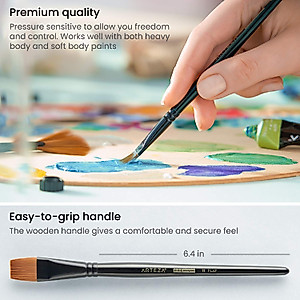 Arteza Paint Brushes, Set of 12, Premium Synthetic Acrylic & Oil Paint Brushes with Brass Ferrules & Wooden Birch Handles, Painting Art Supplies for Beginners and Experts