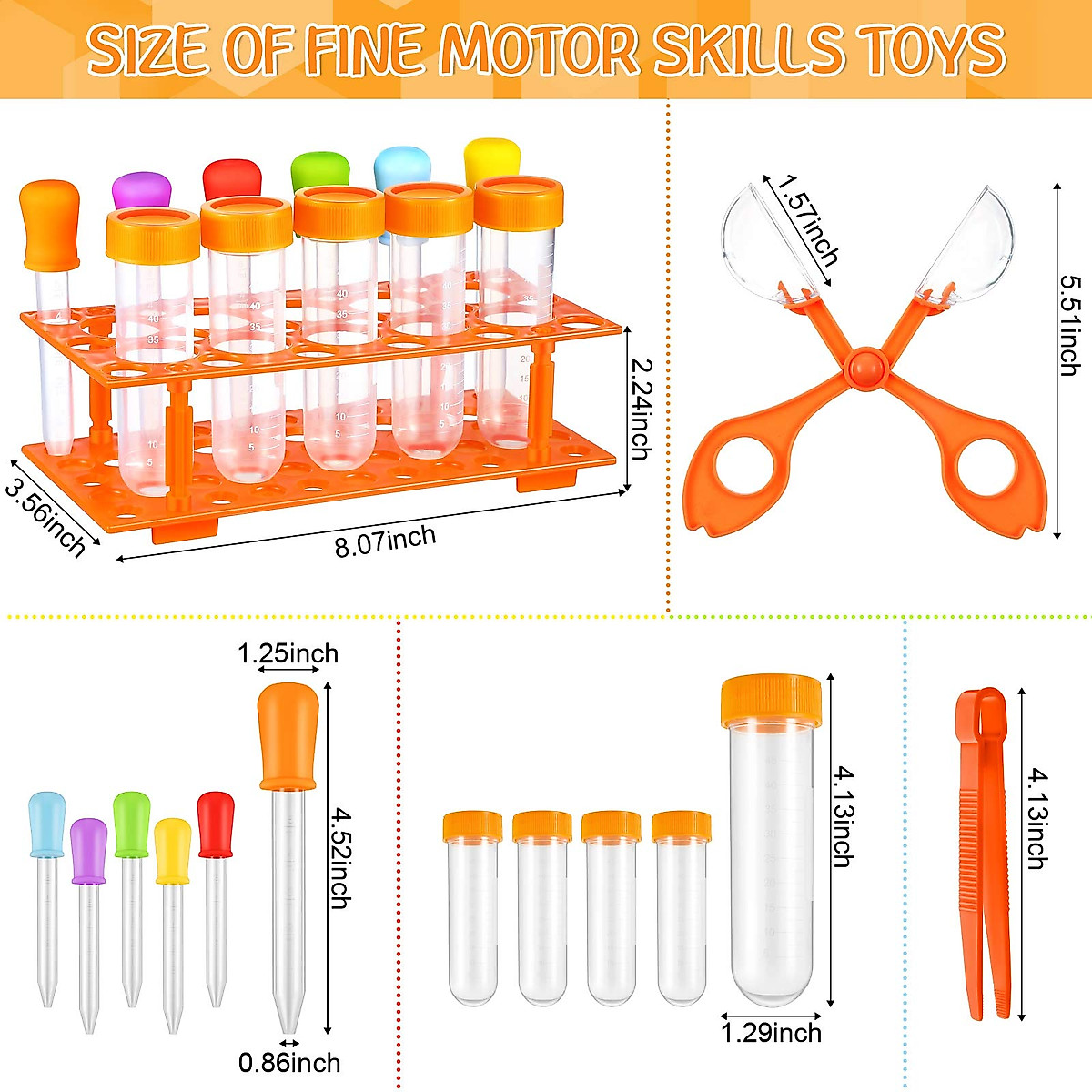 Weewooday 14 Pieces Jumbo Test Tubes Set, Science Learning Tools for Kids, Includes 5 Jumbo Test Tubes, 6 Silicone Liquid Droppers, 1 Storage Stand, 1 Plastic Tweezer, 1 Plastic Scissors Handy Scooper