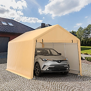 Tangkula 10.5x17 Ft Heavy Duty Carport, Portable Garage with Roll-up Front Door, Metal Car Port with Reinforced Ratchet Straps, Outdoor Car Canopy for Auto, Truck, Boat, SUV