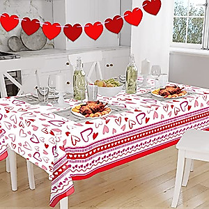 FANCY LAND Valentine Tablecloth 3 Pack Heart Red Plastic Party Decorations 54 X 108 Table Cover