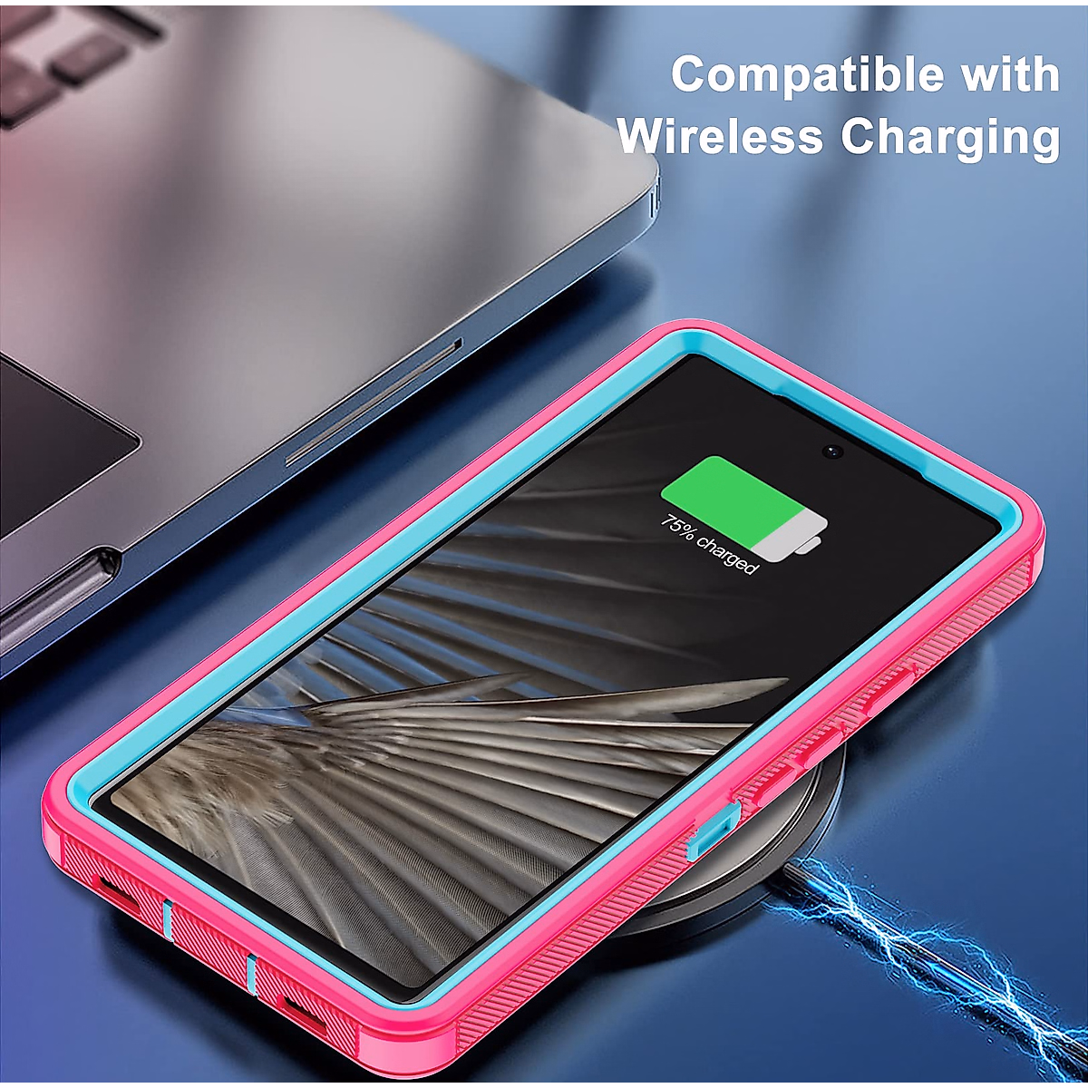 Annymall for Google Pixel 7 Pro Case with 2 Screen Protector,Full Body Shockproof Drop Protection Dustproof Heavy Duty Military Rugged Durable Cover for Google Pixel 7 Pro 6.7" (Pink/Blue)