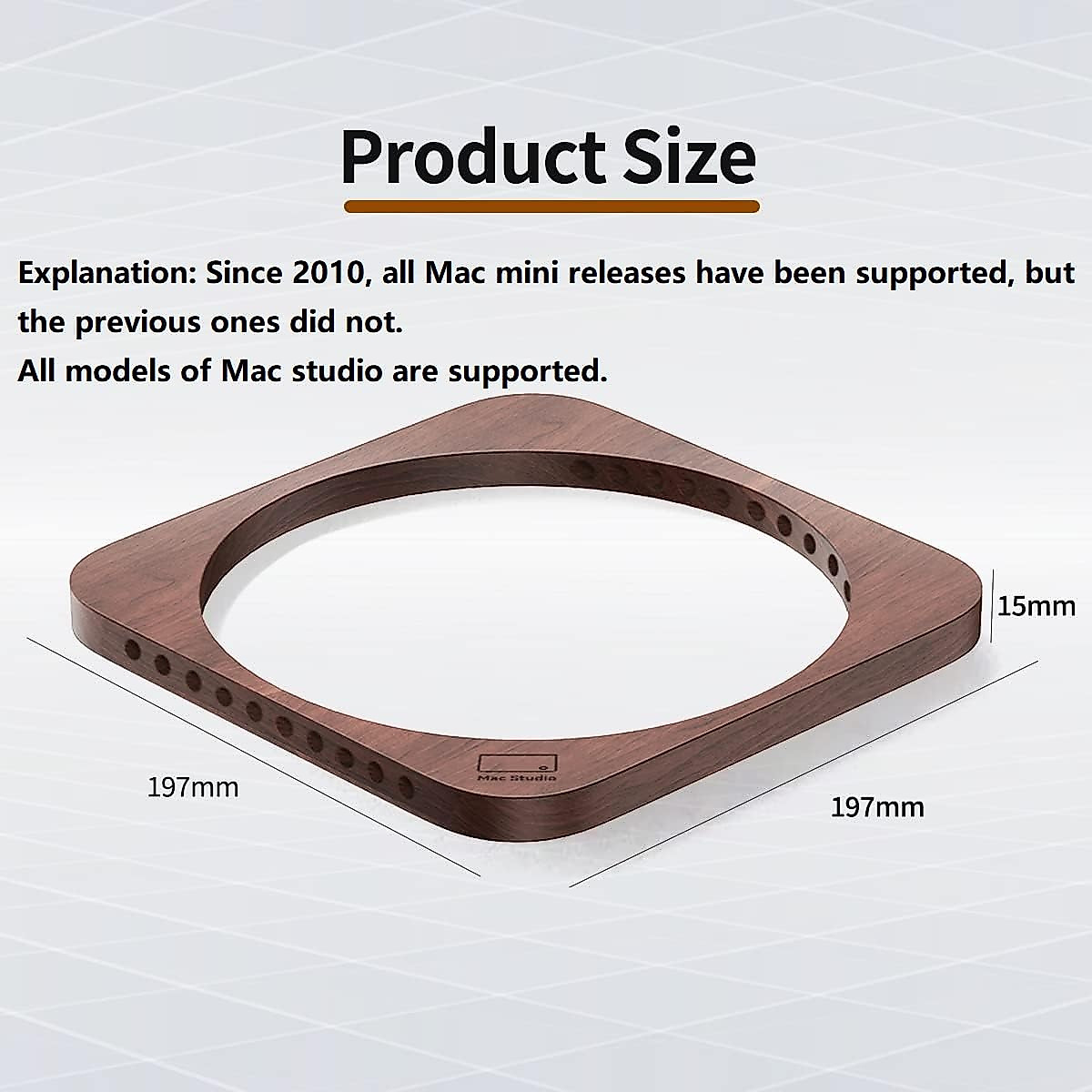 Hazevaiy Wood Stand for Mac Mini and Mac Studio,Walnut MacMini/MacStudio Accessories,Handmade Mac Desktop Stand Holder Dustproof Heat-Disspation Mount (Black Walnut)