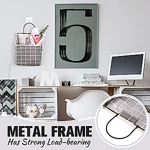 6 Pieces Wall Hanging Storage Bag with 10 Sticky Hooks Grid Over The Door Closet Organizer Pocket Hanging Wall Basket Camper Storage Accessories for Inside Bedroom Bathroom (Gray Grid)