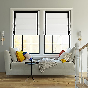 Sun Zero Denna Black Ribbon Border Stripe 100% Blackout Cordless Roman Shade, 33" x 64", Black/White