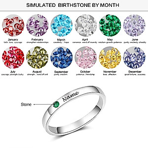 LoraPetid Personalized Birthstone Rings For Women Engagement Name Rings Initial Rings with Simulated Birthstones Customized Best Friend Rings for Women (5)