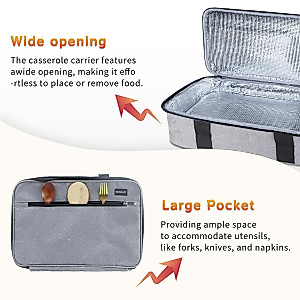 JLYOUNG Insulated Casserole Carrier, Food Carrier Bag for Hot or Cold Lasagna Holder Tote Casserole Carrier Bag for Potluck Parties, Picnic, Beach Fits 9 x 13 Baking Dish-Grey