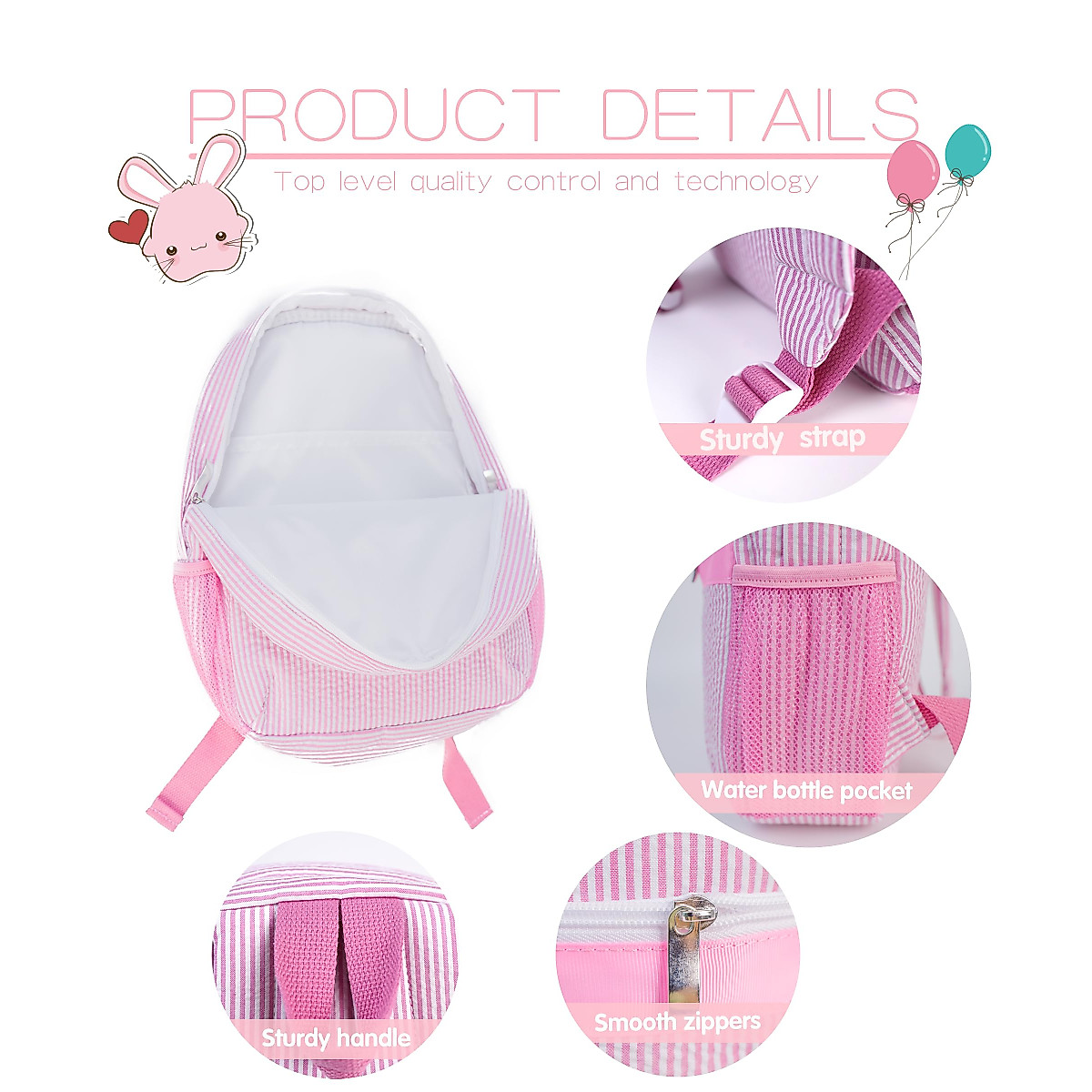 MT WORLD Personalized Toddler Backpack Preschool Backpack Daycare Backpack Child Backpack Preppy Packpacks Kids Bookbags Seersucker Toddler Bookbag(Pink)