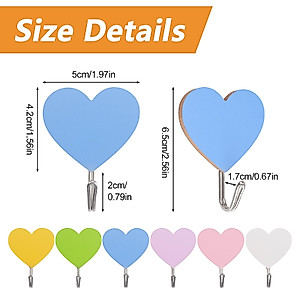 MOROBOR Wood Heart-Shaped Self-Adhesive Hooks, 6pcs Strong Self-Adhesive Wall Hooks for Bathroom Kitchen Office/Mixed Color