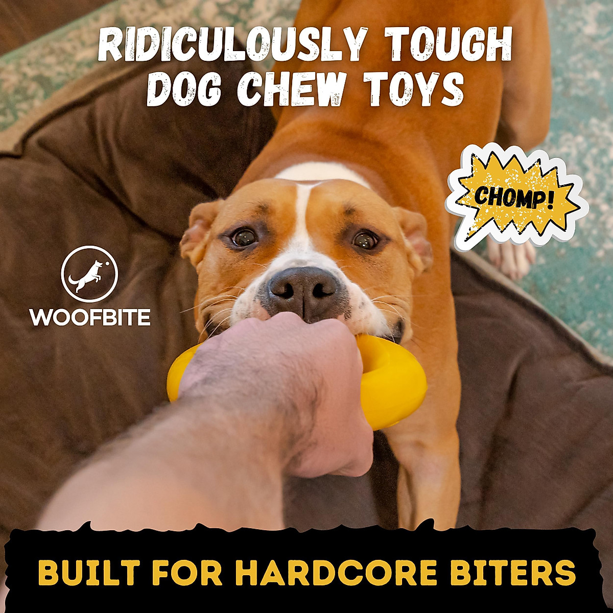 WoofBite "Indestructible Ring Dog Toy - Lifetime Replacement - Medium & Large Breed - Durable for Aggressive Chewers - Tough & Strong, Heavy Duty Natural Rubber - Fetch, Tug, & Chew - 6.5in.