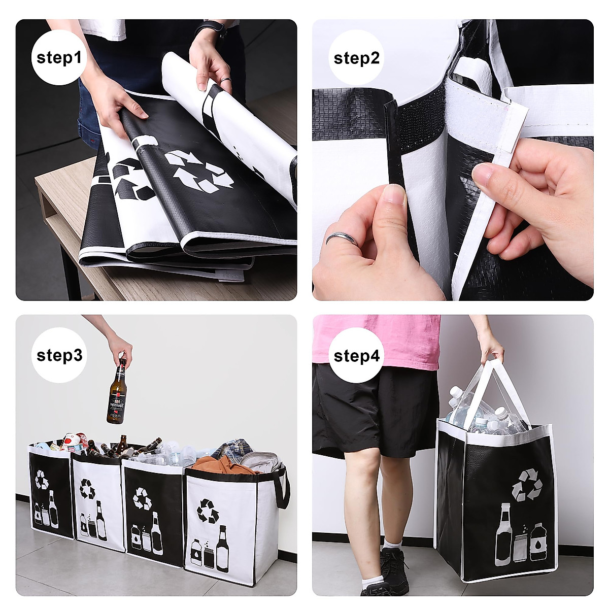 REFARICO Recycle Waste Bag for Kitchen Home- Indoor Recycling Bins Trash Sorting Organizer, Reusable and Waterproof, 2 Pack