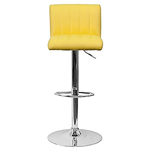 KLS14 Contemporary Bar Stool Vertical Line Design Hydraulic Adjustable Height 360-Degree Swivel Seat Sturdy Steel Frame Chrome Base Dining Chair Bar Pub Stool Home Office Furniture - (1) Yellow #1983