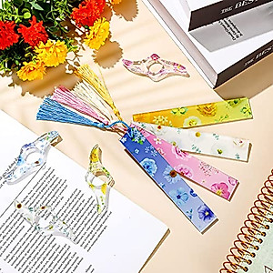 8 Pieces Flower Acrylic Bookmarks Book Page Holder Floral Bookmarks with Colorful Tassels Thumb Ring Page Holder Transparent Page Holders for Reading Students Teachers Book Lovers Women