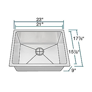 MR Direct 1823-16 Stainless Steel Undermount 23 in. Single Bowl Kitchen Sink