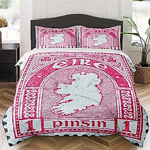 Duvet Cover Twin Size, Map Red Vintage Leaf Bedding Set with Zipper Closure for Kids and Adults, Retro Country Office Comforter Cover with Pillow Sham for Bedroom Bed Decor