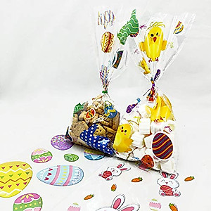 Hifunwu 120 Pack Easter Cookie Bags Easter Treat Bags Easter Cellophane Bags with Ties for Cookie Candy Easter Party Supplies