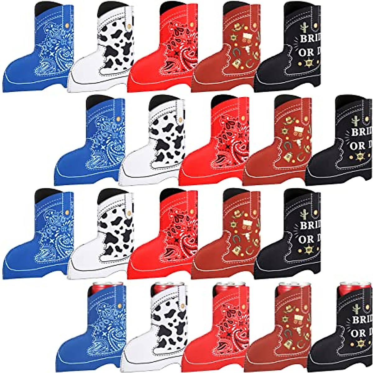 20 Pcs Cowboy Boot Skinny Can Sleeves Bachelorette Party Decorations Cowboy Slim Beverage Sleeves Party Shower Drink Holder Insulated Can Cover Neoprene Beer Bottle Sleeve for Cowboy Party Favors