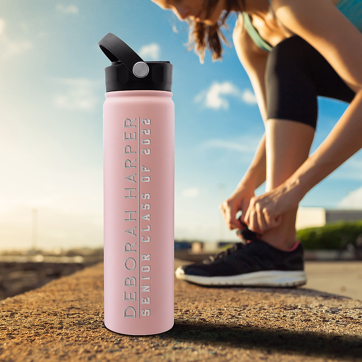 Graduation Gifts, Water Bottle Personalized with Straw Lid - 24 oz - Pink | Custom Water Bottle w Text - Insulated Double Wall - High School, College, Class of 2023 | 9 Color - Congrats Grad