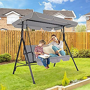 Funny Sunny Outdoor Patio Swing Chair with Canopy,3 Seater Porch Swing Chair with Adjustable Canopy and Removable Cushion for Patio Garden Poolside Balcony Backyard, Grey