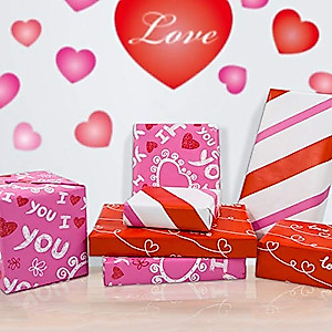 FANCY LAND Valentines Wrapping Paper with Cut Lines for Valentine’s Day Wedding Holiday 3 Pack