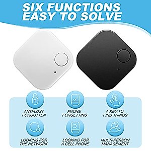 6 Pack Key Finder Bluetooth Tracker Smart Item Locator Tracking Luggage Tracker GPS Anti Lost Bluetooth Phone Tracking Device App Control Item Finders with Ropes for Wallet Kids Dog Remote Black White