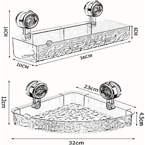 YLBUH Raidley No Drill Clear Wall Caddy, No-Drill Clear Wall Caddy Suction Cup Removable Storage,Suction Caddy For Bathroom,Acrylic Wall Mounted Shower Caddy, Clear, for Bathroom, Kitchen (White-B)