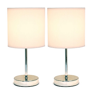 Simple Designs LT2007-BPK Chrome Mini Basic Table Lamp with Fabric Shade, Blush Pink