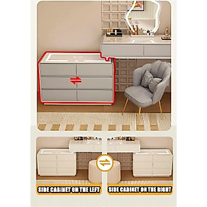 ZGNBSD Corner Vanity Set - Makeup Vanity Desk with Charging Station & Bluetooth Speaker, 8 Drawers Design, Including LED Vanity Mirror and Chair, L-white, 47''