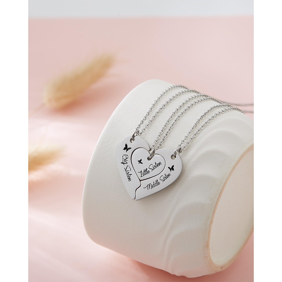 HOFOYA matching sisters necklace 3 piece best friends pendant set of 3 split heart necklaces jewelry gifts for 3 sisters best friends,Birthday christmas gift.