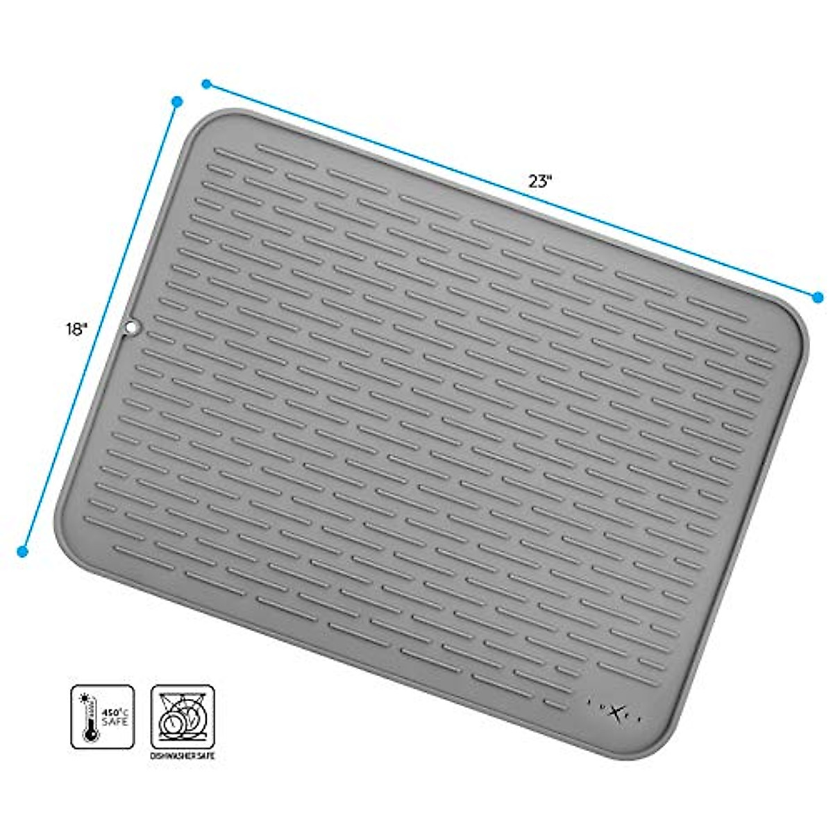 Luxet Multipurpose Premium Quality Silicone Dish Drying Mat for Kitchen, Heat Resistant, Countertop Protection, Non Slip Grip, Extra Large Trivet Size 23x17 Inches (Gray)