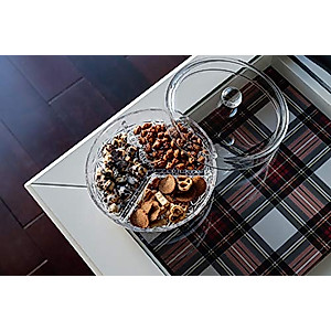 Huang Acrylic 3-Section Divided Serving Dishes with Lid | Round Snack and Condiment Tray with Cover | Multifunctional Party Snack Tray for Nuts, Candies, Fruit, and Veggies