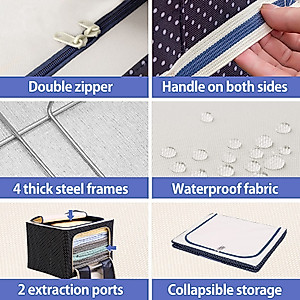 VINMEN Oxford Cloth Steel Frame Storage Box, 2 Pack 66L Foldable Storage Bag Organizers with Clear Window, Reinforced Handle for Navy Blue