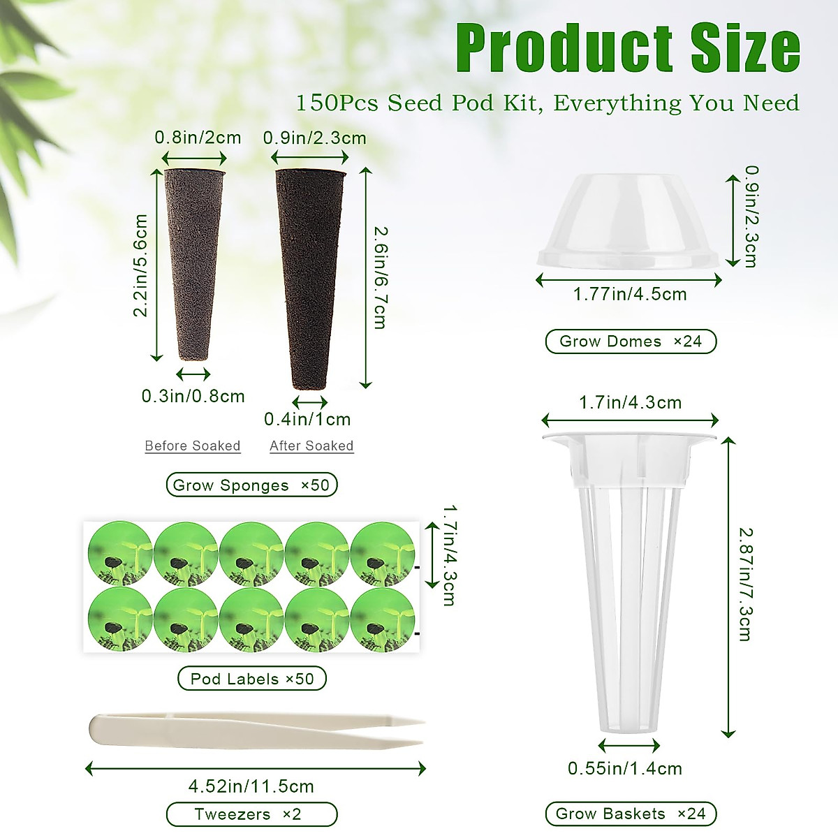 150Pcs Seed Pod Kit for Aerogarden, Anglecai Hydroponics Garden Accessories for Hydroponic Growing System, Grow Anything Kit with 50 Grow Sponge, 50 Pod Label, 24 Grow Basket, 24 Grow Dome, 2 Tweezers