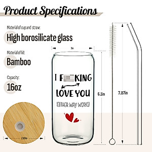 Romantic Gifts for Her, Him - Valentines Day Gift for Girlfriend Boyfriend Wife Husband Couples, Funny Present for Anniversary Birthday Christmas, I Love You Gift for Women Men, 16oz Glass Coffee Cups