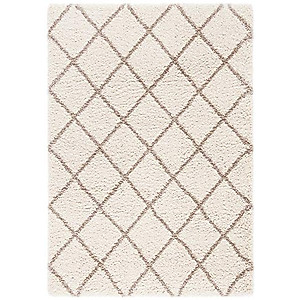 SAFAVIEH Hudson Shag Collection 5'1" x 7'6" Ivory/Beige SGH222A Modern Diamond Trellis Non-Shedding Living Room Bedroom Dining Room Entryway Plush 2-inch Thick Area Rug