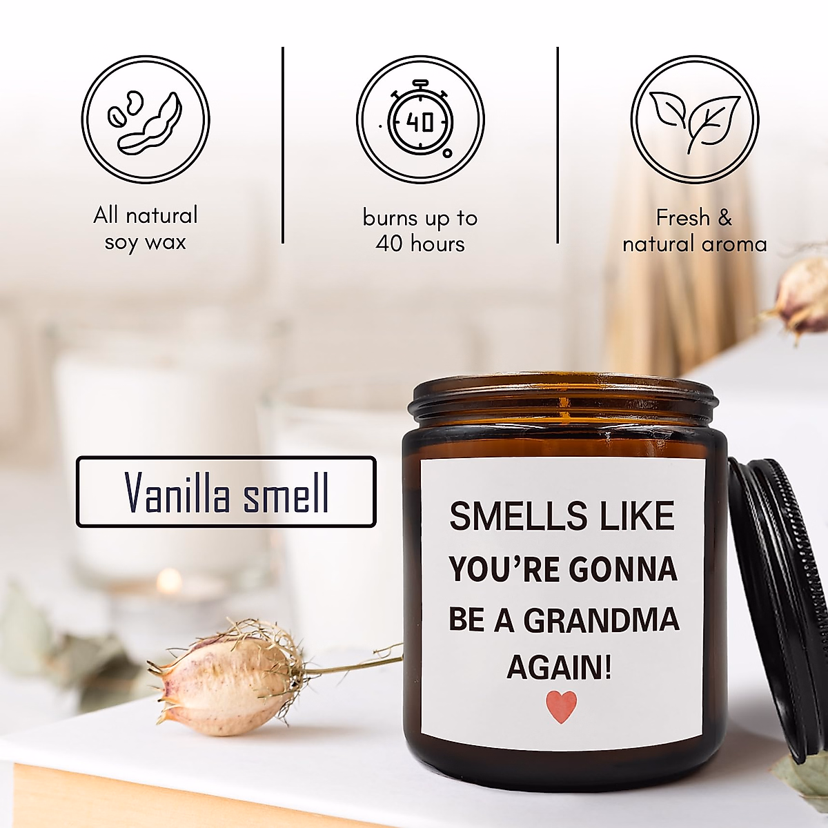 PUHEI Pregnancy Announcement Candle, Promoted Grandma Candle Gifts for Grandma, Grandam Gifts to Be, Grandma Again Announcement Gifts, Baby Announcement Candle Soy Scented Jar Candles（Vanilla Smell）