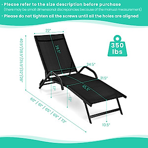 Giantex Lounge Chairs for Outside - Set of 2 Outdoor Chaise Lounge with 5 Adjustable Position, Steel Frame, Patio Loungers, Camping Reclining Chair for Garden, Poolside, Yard Sunbathing Chairs, Black
