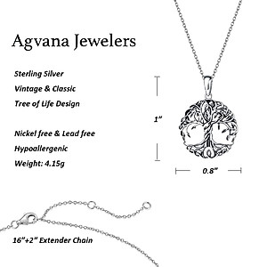 AGVANA Sterling Silver Tree of Life Celtic Knot Dainty Pendant Necklace for Women Family Tree Necklace Anniversary Birthday Gifts for Women Wife Grandma Her with Velvet Bag