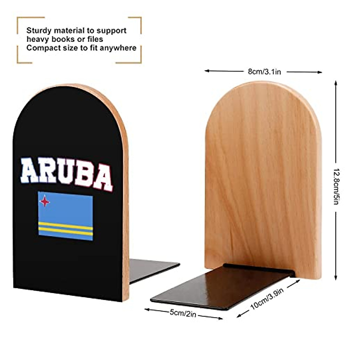 Aruba Flag Wood Book Ends for Shelves Non-Skid Bookend Book Stand Book Holder Stopper for Home Office School