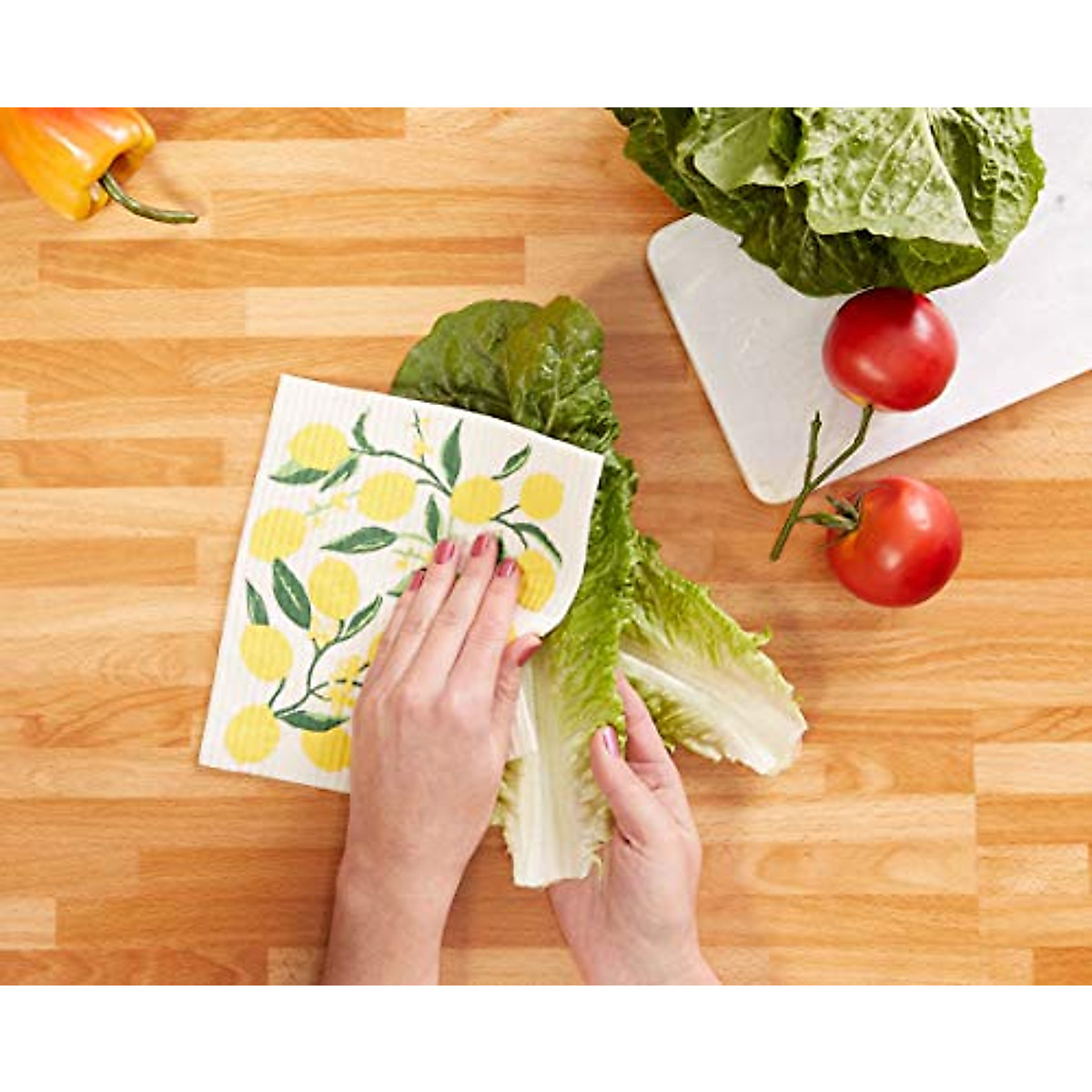 DII Swedish Dishcloths for Kitchen & Cleaning, Reusable, Machine Washable & Dishwasher Safe, Biodegradable, 7.75 x 6.75, Lemons, 3 Piece