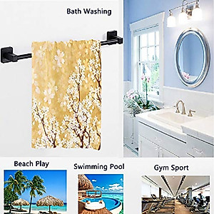 ZzWwR Stylish Beautiful Spring Japanese Cherry Blossoms Print Soft Highly Absorbent Guest Large Home Decorative Hand Towels Multipurpose for Bathroom, Hotel, Gym and Spa (16 x 30 Inches,Golden)