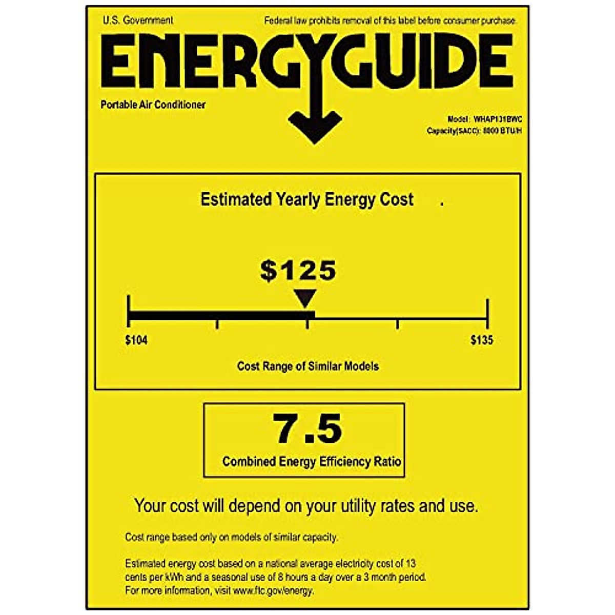 Whirlpool 8000 BTU Portable Air Conditioner For Rooms up to 350 Sq.Ft. with Remote, Digital Display, 24H Timer, and Auto Restart