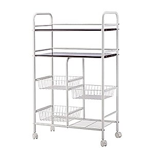 BHVXW Cannes Double Row Metal Mesh Basket Cart Storage Shelf Rack Multi-Functional Kitchen Cabinet Coffee