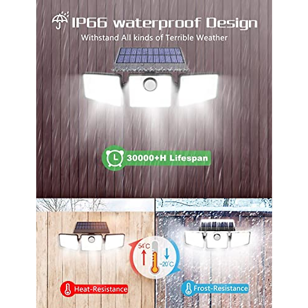 YUNNOVA Solar Outdoor Lights - Motion Sensor Outdoor Lights with 3 Heads Reflector Wireless Illumination Security Flood Lights with 270° Wide Angle,IP65 Waterproof,Wall Light for Garden Patio Garage