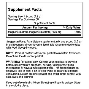 Swanson 100% Pure Magnesium Citrate Powder - Unflavored 630 mg 8.6 oz Pwdr 4 Pack