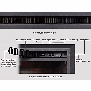 PuraFlame Western Electric Fireplace Insert with Fire Crackling Sound, Remote Control, 750/1500W, Black, 33 1/16 Inches Wide, 25 9/16 Inches High